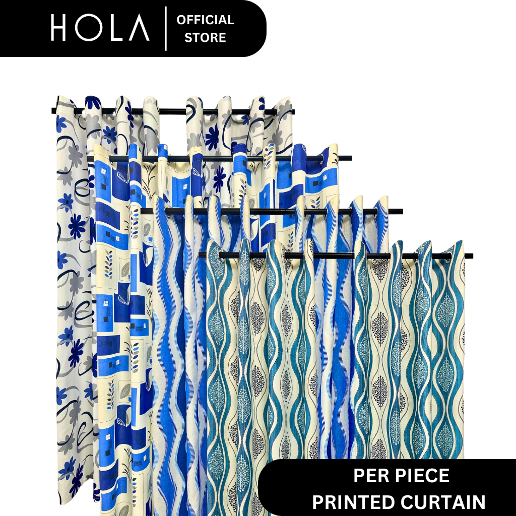 HOLA Non Blackout Printed Ring Curtains | Sold Per Piece | Blue Purple Design | Shopee Philippines