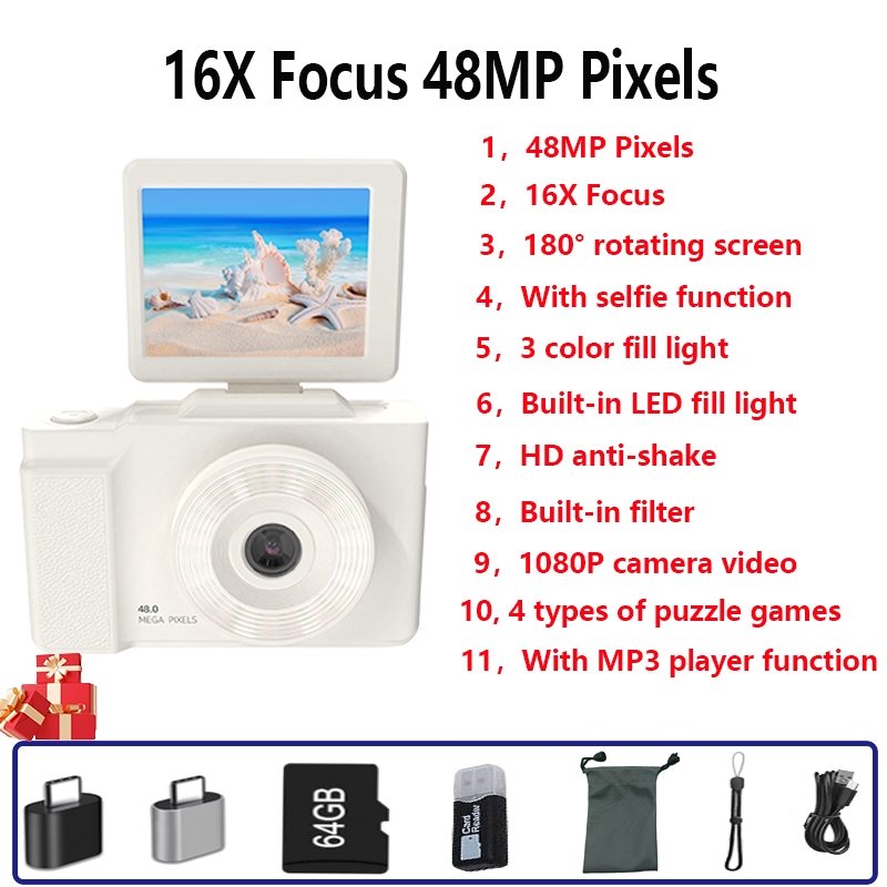 64GB 16X 48MP Digital Camera 1080P Vlogging With selfie Support With ...