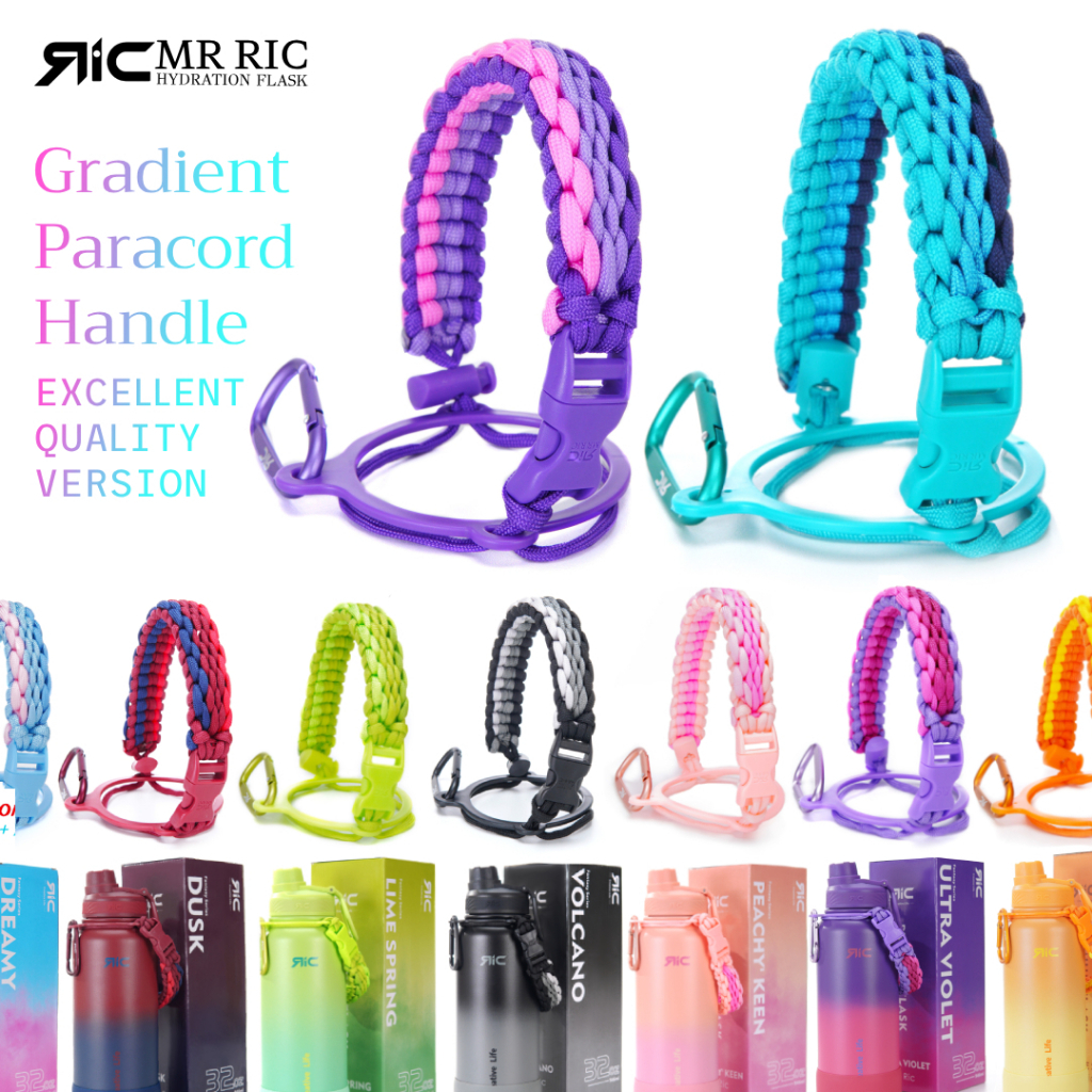 Mr Ric Gradient Tri-Color Paracord Water Bottle Handle Wide Mouth Flask ...