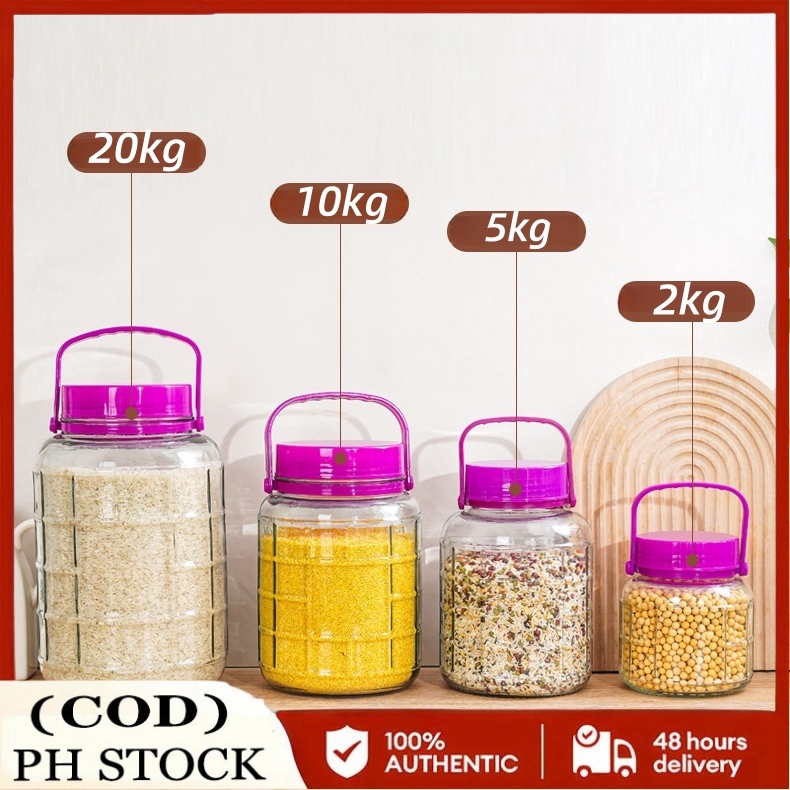 Rice dispenser 10kg glass jar with lid/airtight container food storage ...