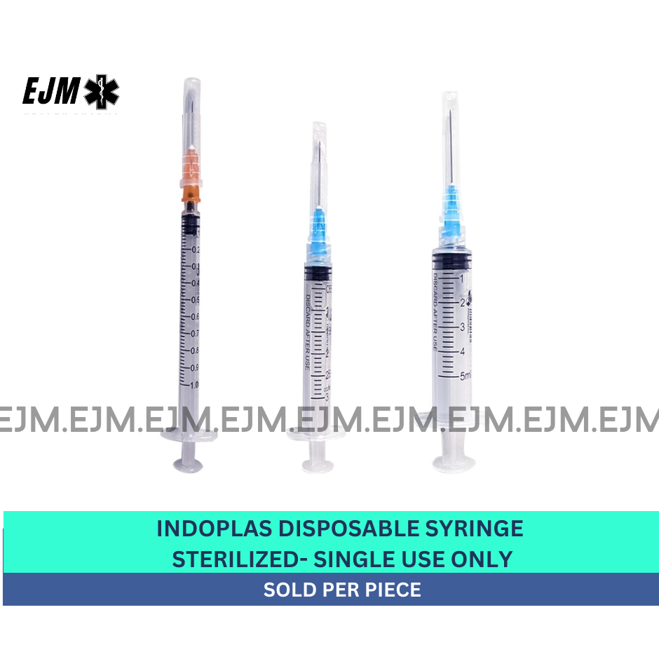 Indoplas Syringe - Sterilized Disposable Syringe per piece- 1cc 3cc 5cc ...