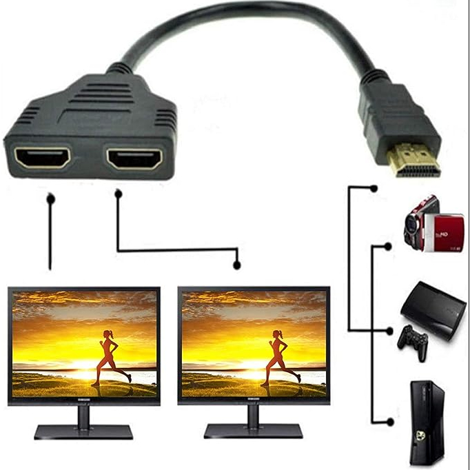 HDMI Splitter Male to Female Cable Adapter Converter HDTV 1 Input 2 ...