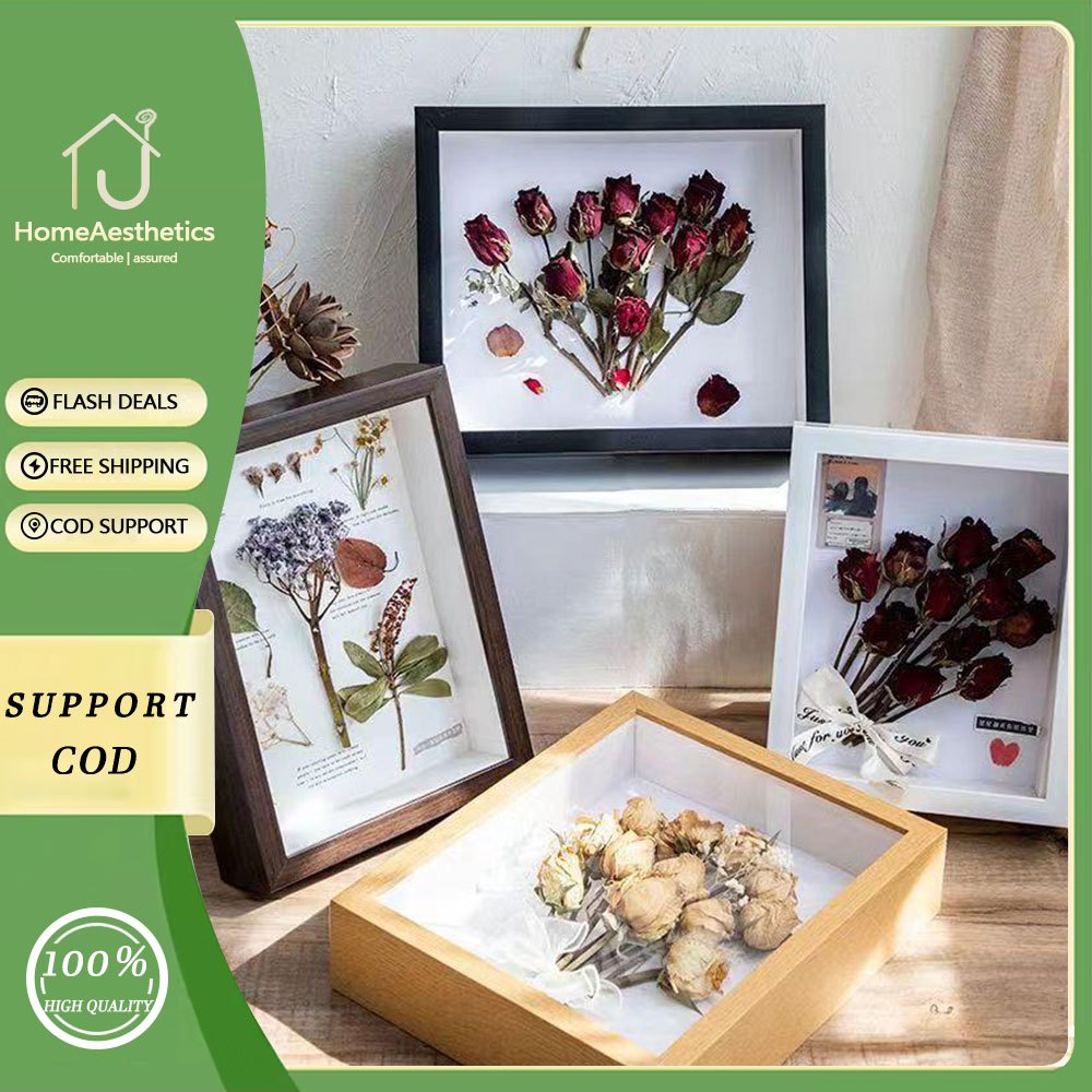 Flower Frame Shadow Box DIY Transparent Glass Wooden Shadow Box Photo ...