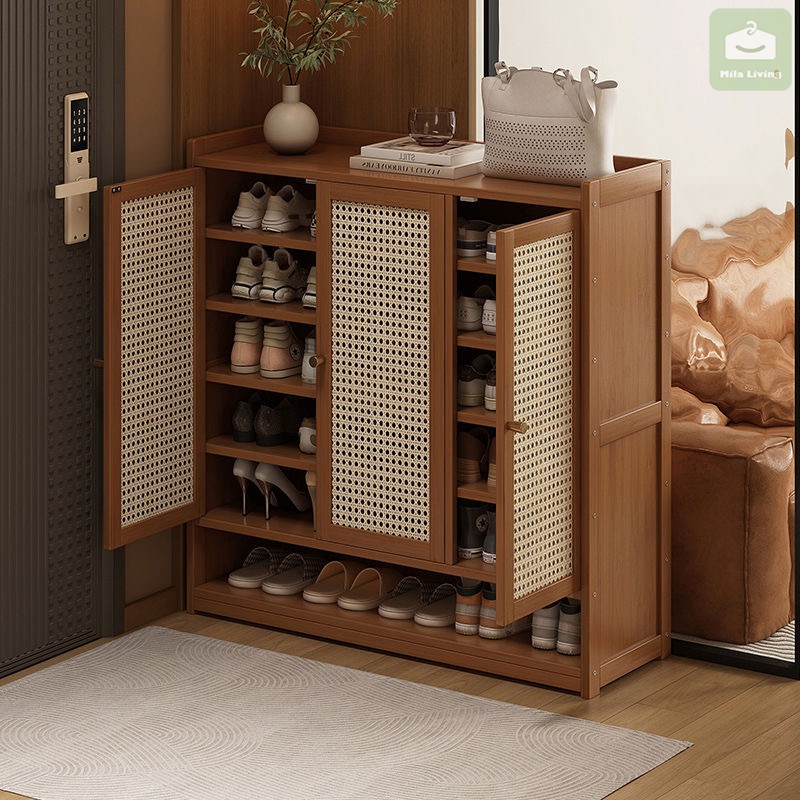 Mila Shoe Cabinet 7 Layers Shoe rack With Rattan Door Bamboo/Wood Shoe ...