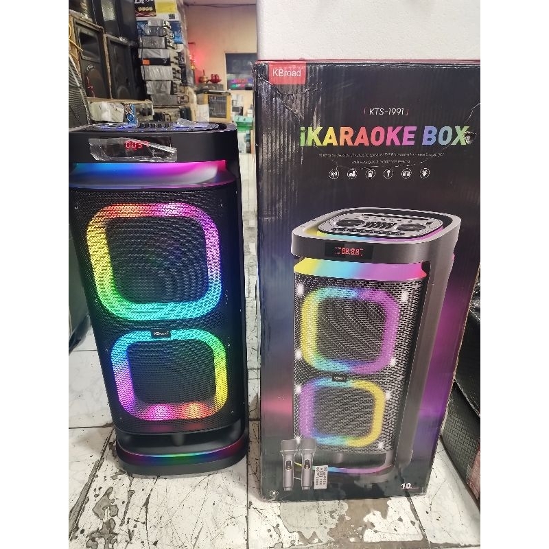 KTS-1991 10 inch dual Bluetooth Karaoke Portable Speaker with 2 Rechargeable Wireless Microphone ...