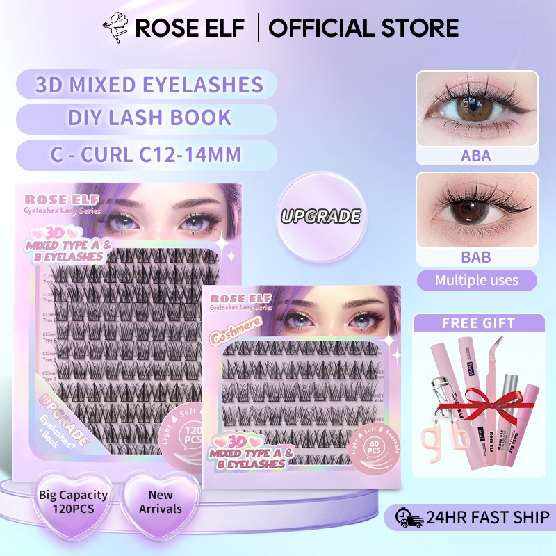 【ROSE ELF】 3D Mixed DIY Type A&B Eyelashes Extension Kit 12-14mm C curl ...