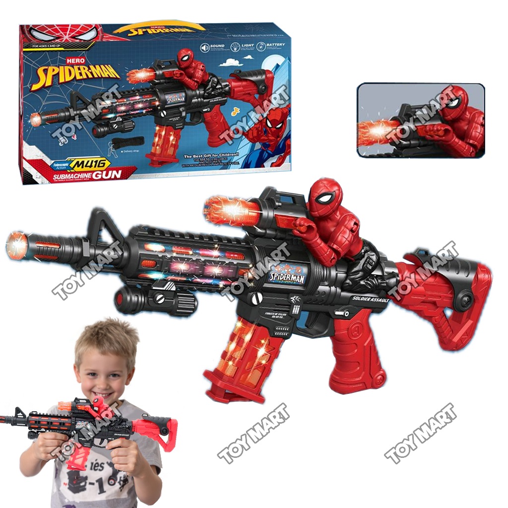 Spiderman Barrel Moving Submachine M416 Toy Gun LED Light Sound Effect ...