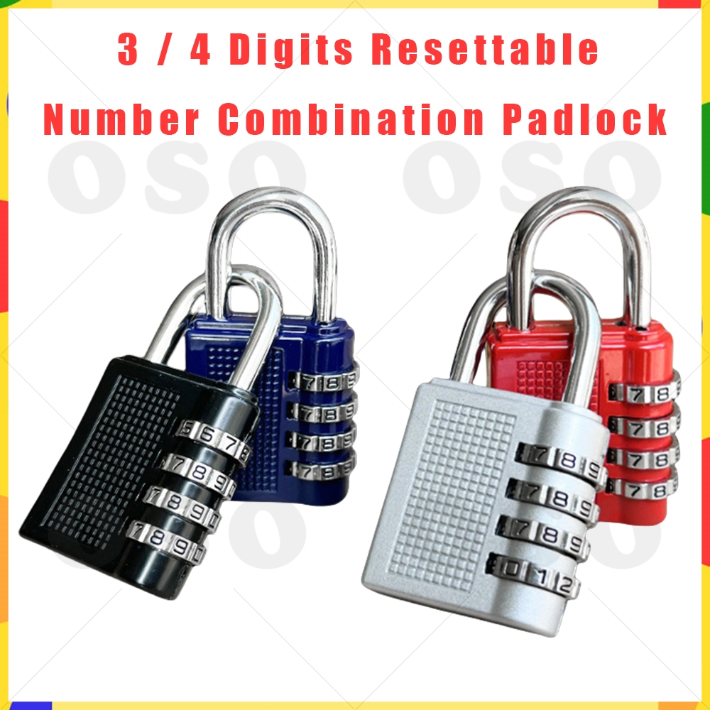 Resettable 4 Digit Number Combination Padlock Suitable for Suitcase and ...