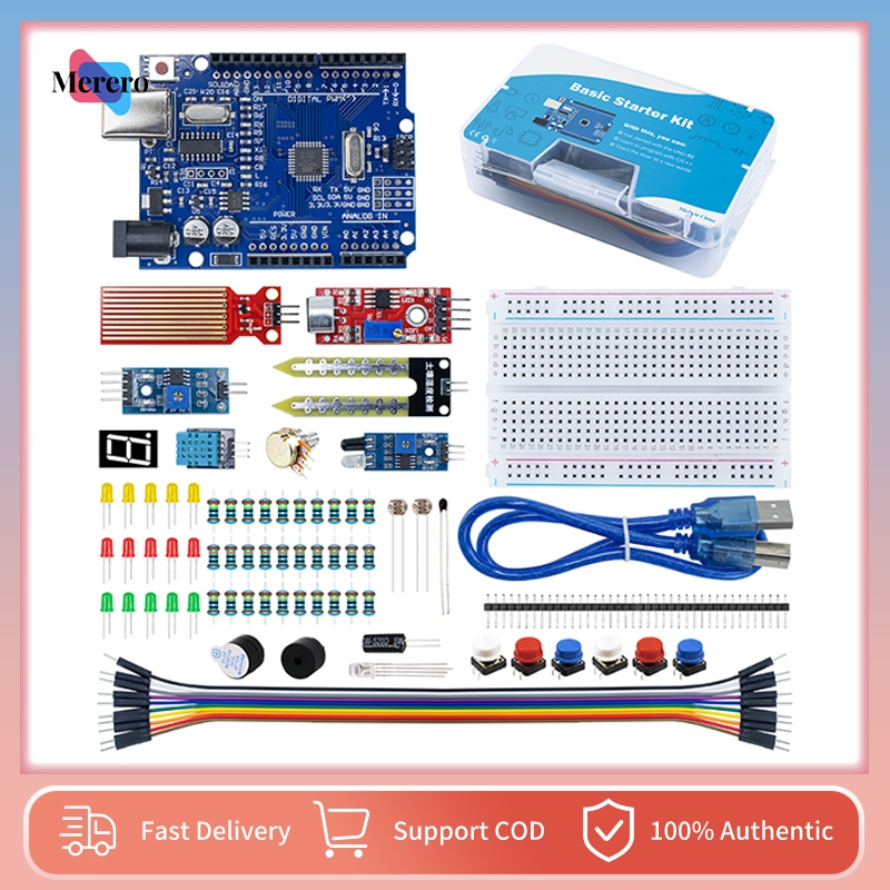 Basic Starter Kit For Arduino Uno R3 With Tutorial Code Breadboard Jumper Wire Led Diodes 