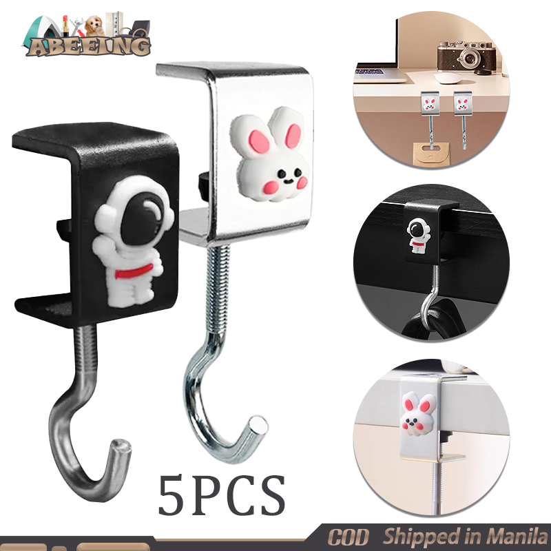 5Pcs Adjustable Rotatable Desk Hook Backpack Hanger Cartoon Desk Side ...