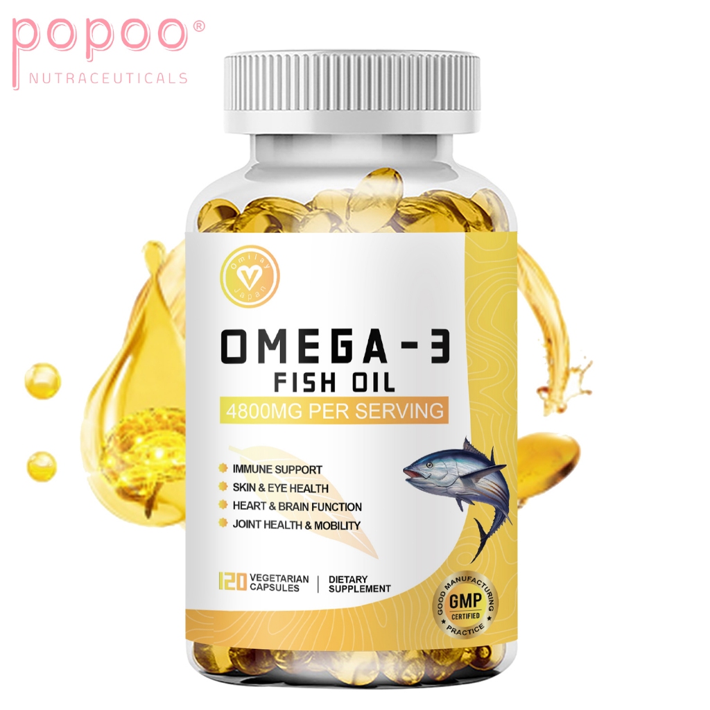 Popoo Omega 3 Fish Oil Supplement Support Relieve Stress & Heart Health Fish Oil Capsule Vision ...