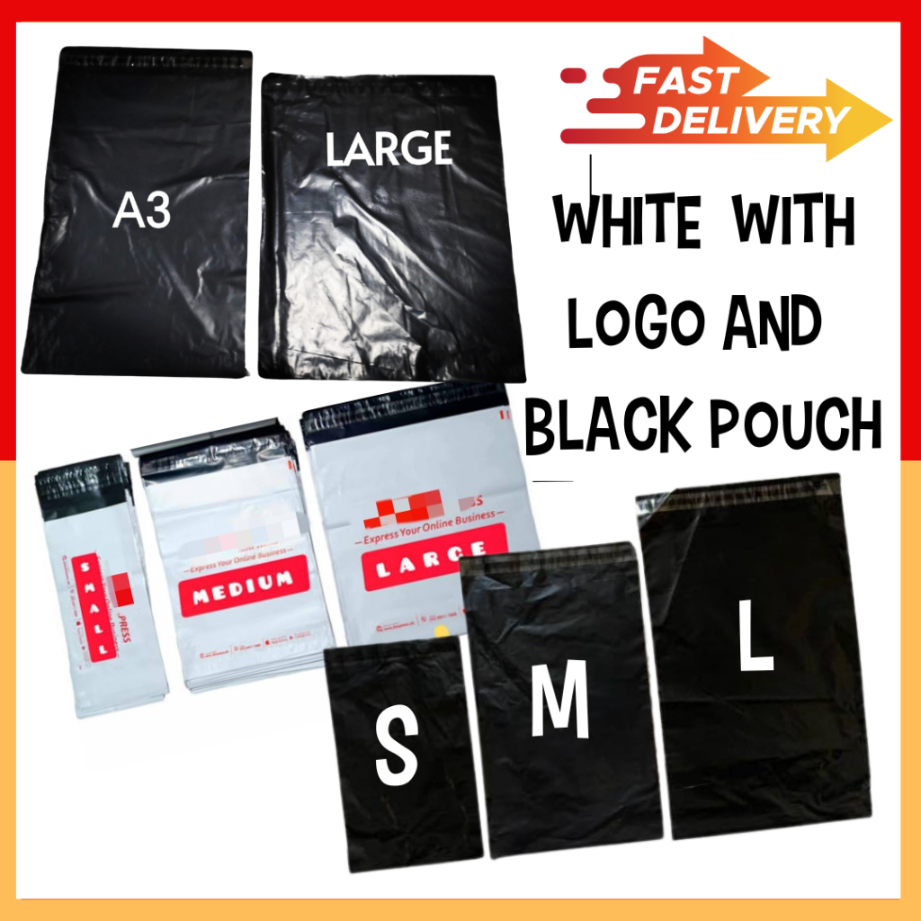 100pcs 50pcs Black Plain and White Courier Plastic Pouch with adhesive ...
