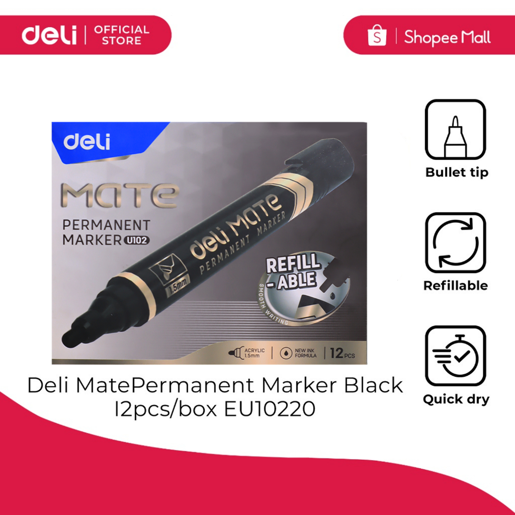 Deli EU10220 Mate Permanent Marker Black (12PCS) [7711EU10220P12] | Shopee Philippines