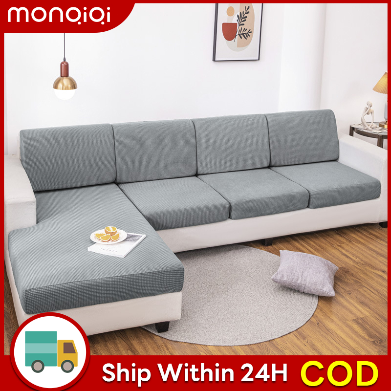 Universal Elastic Sofa Cover Regular Large Size 1/2/3/4-seater L-shaped Suede Seat Solid Back ...