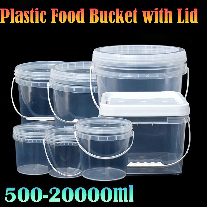 Clear Plastic Food Bucket with Lid Food Packaging Canister Milk tea ...
