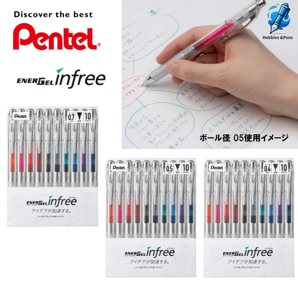 Pentel EnerGel Infree Gel Pen Color Set Smooth Ink 10 pcs Japan ...