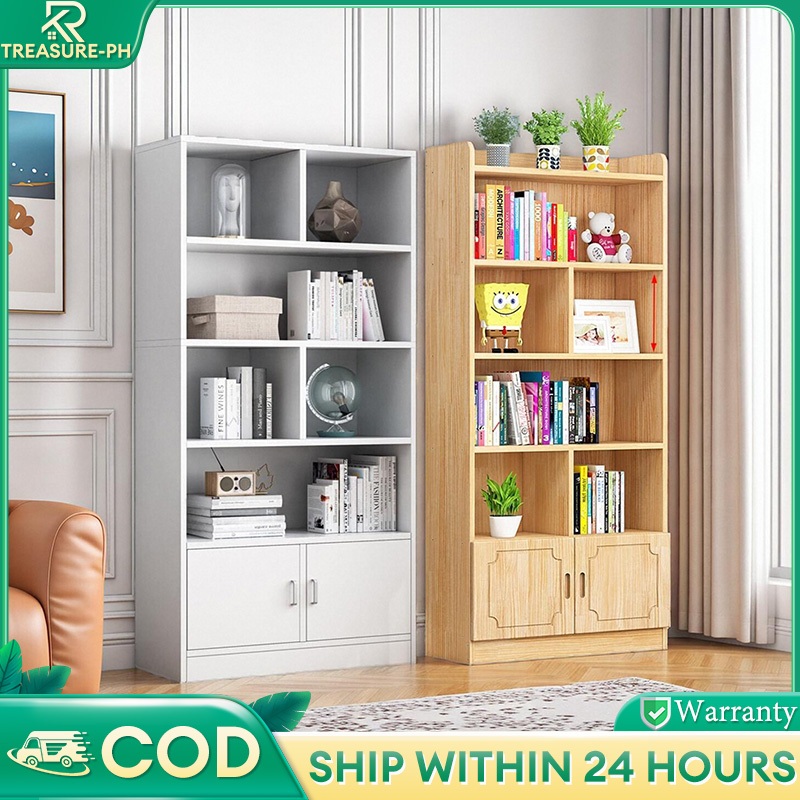 Bookcase Storage Cabinet Solid wood Cabinet Book Shelf 4-tier With Two ...