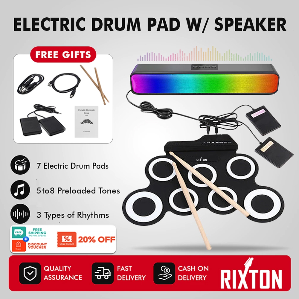 RIXTON Portable Digital Drum Set Silicone Electric Drum Pag Kit with ...