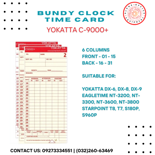 BUY 10 PACKS GET 1 PACK Bundy Clock Time Card, Yokatta Punch Card, C ...