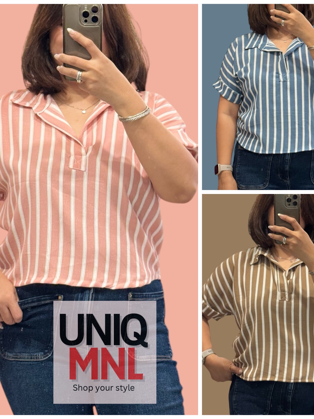 UNIQ.MNL AUDREY Stripes Basic Casual Loose Polo Top | Shopee Philippines