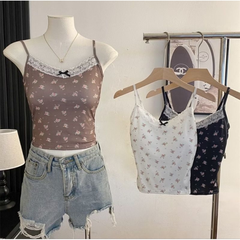 Ladies Exquisite Floral Lace Chest With Ribbon Sling Back Padded Sando ...