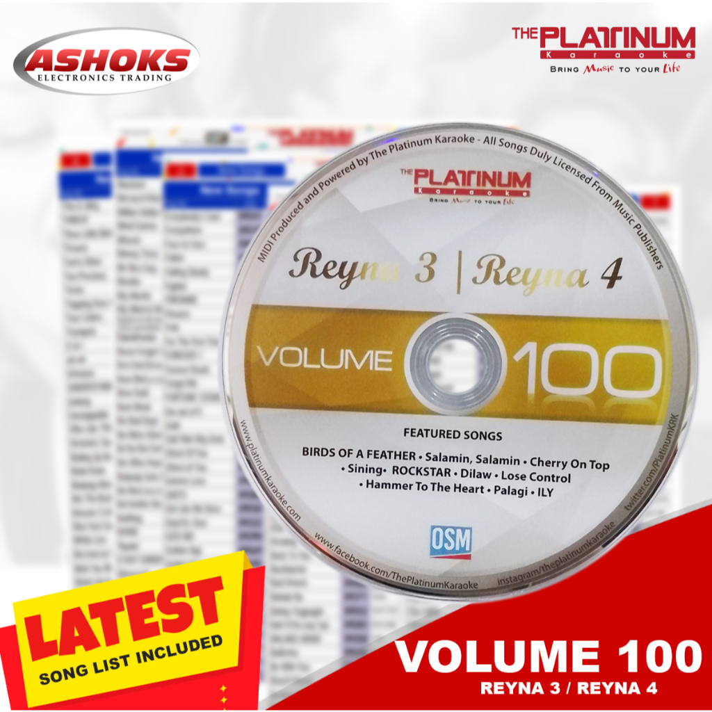 Platinum Karaoke Reyna 3 and Reyna 4 CD with Additional song list / CD and Additional Song list ...