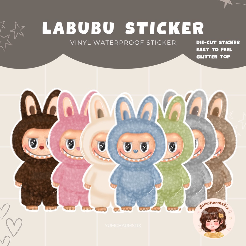 Inspired Labubu Sticker Fanart Popmart | Waterproof Die-cut Stickers ...