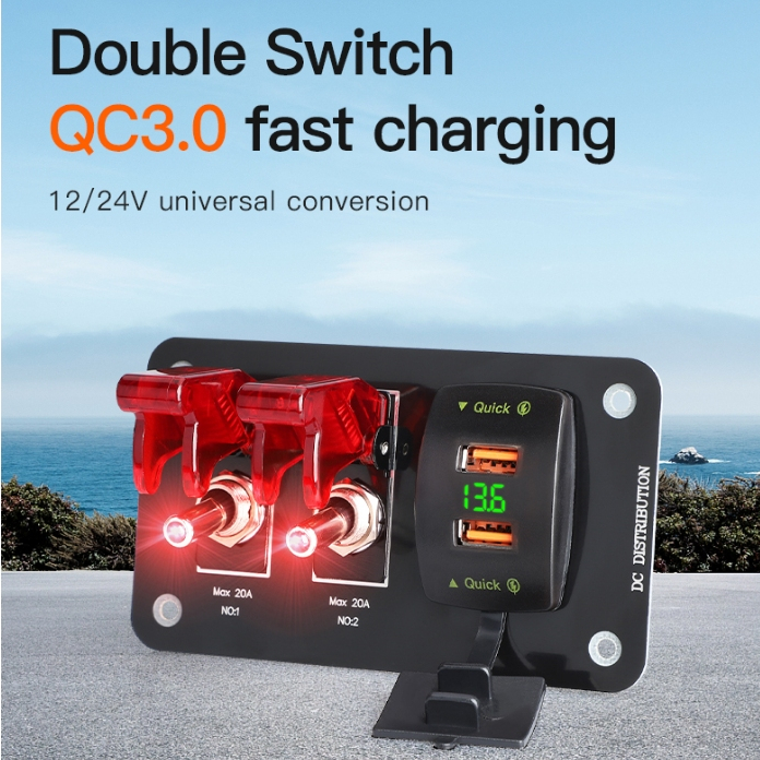 12V-24V - 2 Gang Switch + 2 18w Port USB Panel HIGH QUALITY Toggle ...