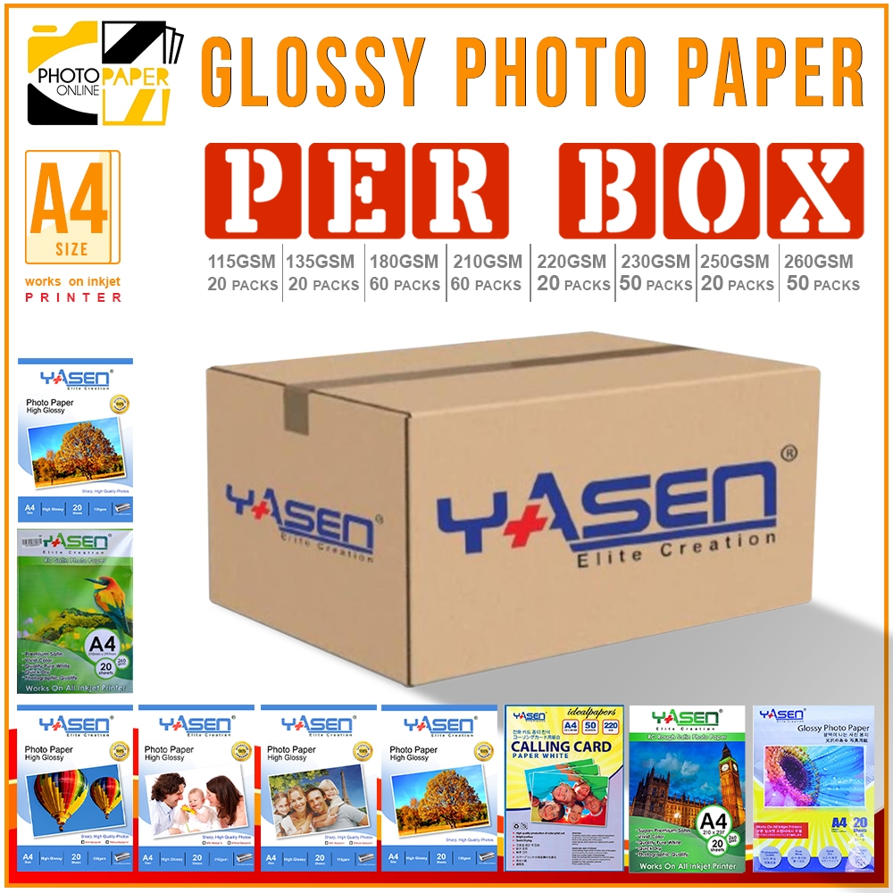 Yasen 1 Box A4 Size Photo Papers High Glossy | RC Resin Coated | Calling Card Paper | Shopee ...