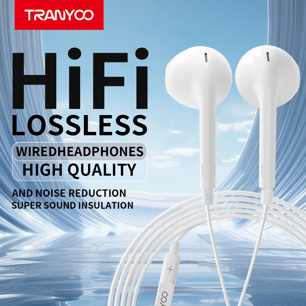 Tranyoo R12 Wired Headphones Flat Ear Style Noise Reduction HIFI ...