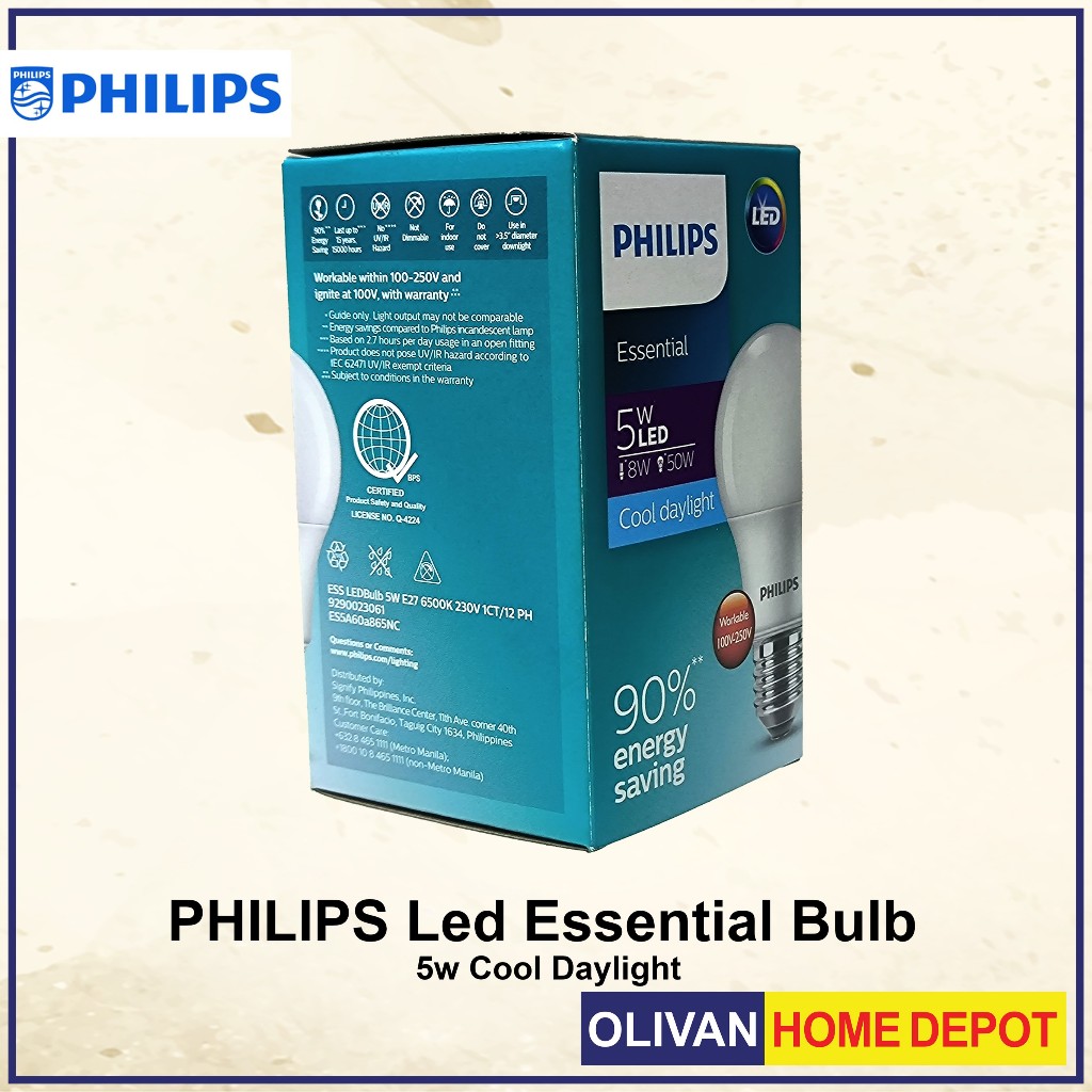 PHILIPS Led Essential Bulb 5, 7, 9, 13 Watts Cool Daylight | Shopee ...