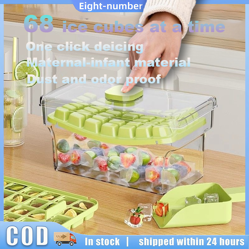 Ice Cube Molder 64 Grids Silicone Fruit Maker with Square Shape Lid DIY ...