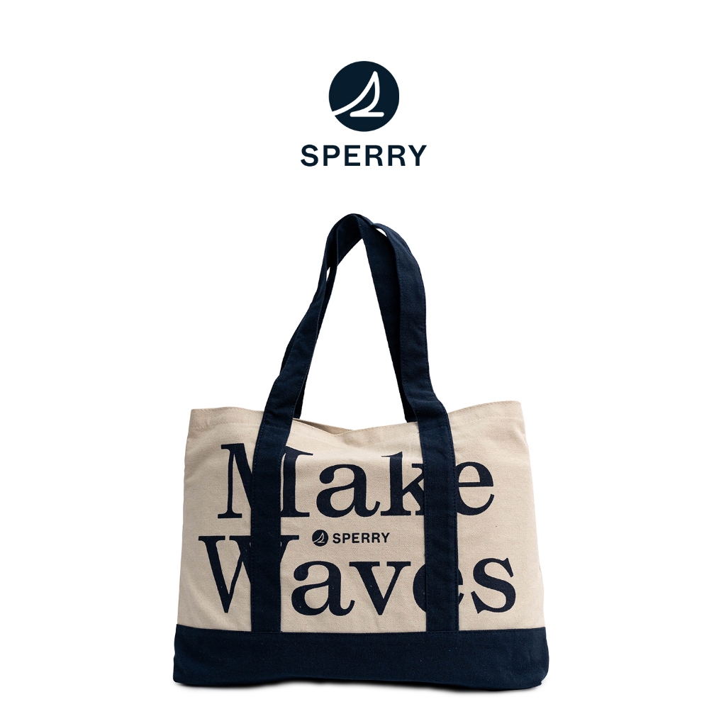 Sperry Tote Bag Waves - Cream/Navy | Shopee Philippines