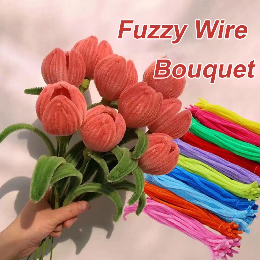 100pcs Colorful Fuzzy Wire Bouquet Flower Pot DIY Chenille Stem ...