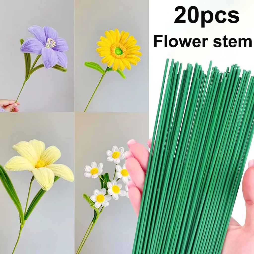 20pcs Green Floral Stem Wire Flower Iron Mesh Wire Handmade Rose Pole ...