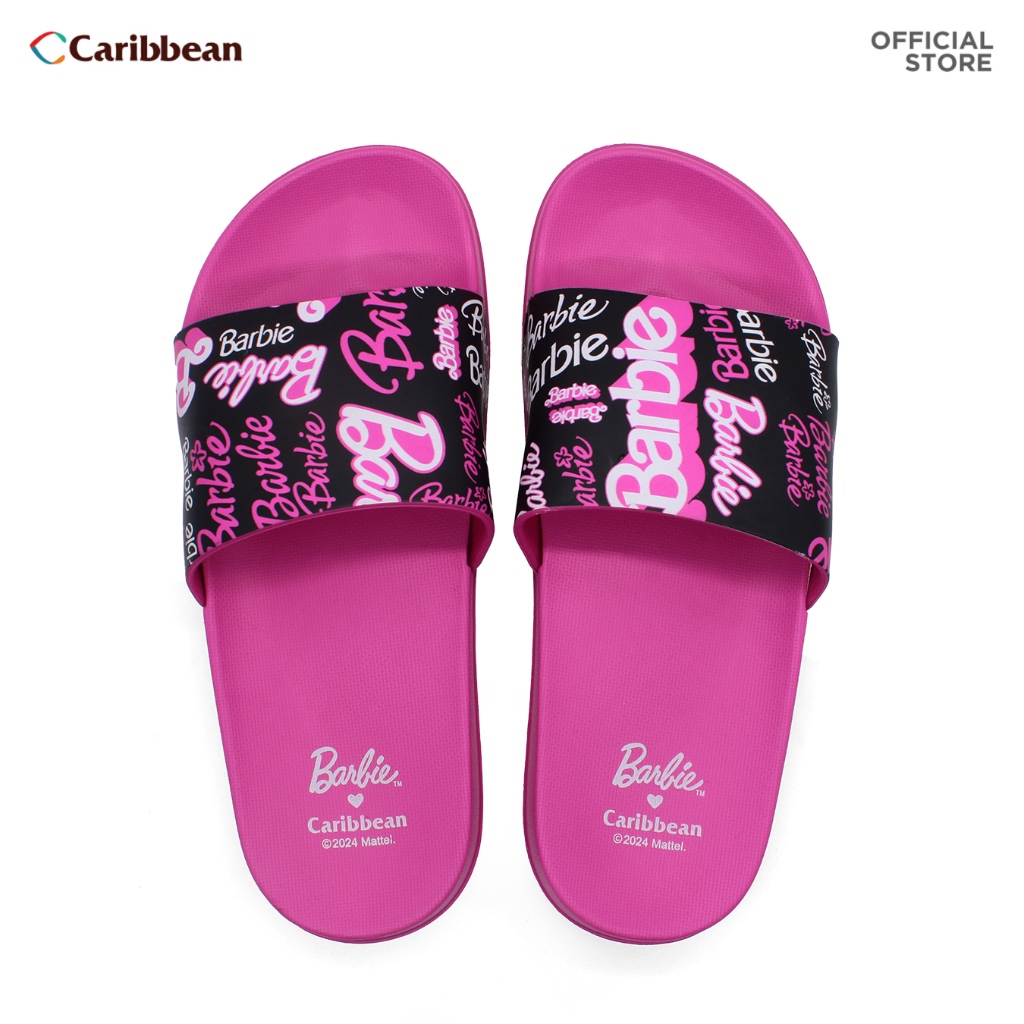 Caribbean 🩷 Barbie Ladies Slides: BSL03 Pink Black Barbie Logo Pattern | Shopee Philippines