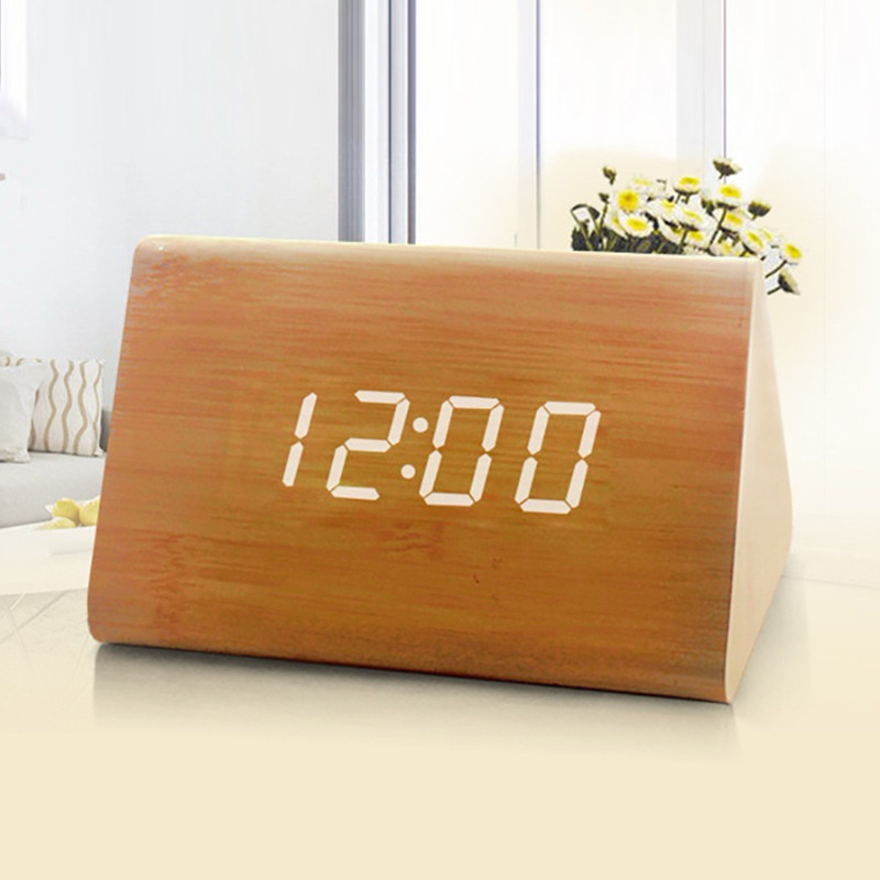 Creative wood clock Multi-functional LED voice activated alarm clock ...