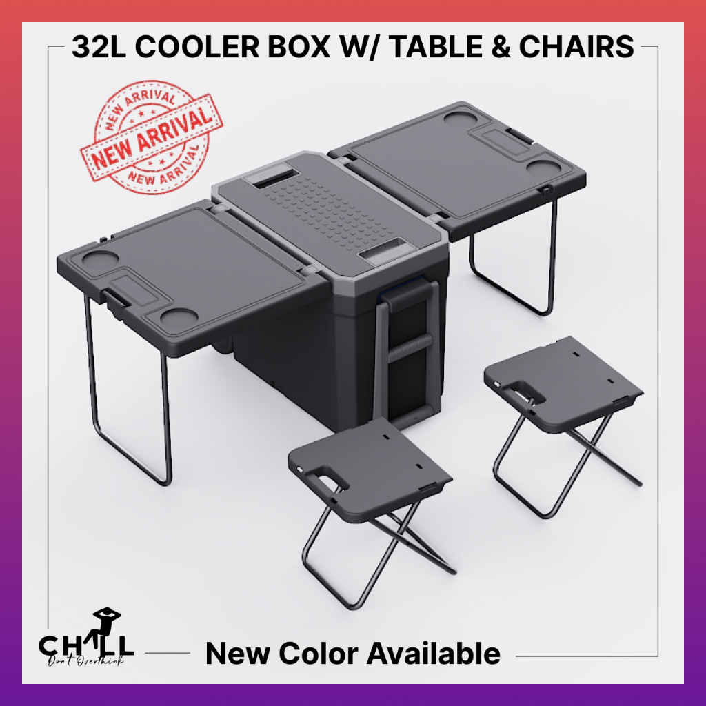 32L Cooler Ice Box Wheels with Table & Chairs Portable Insulated for ...