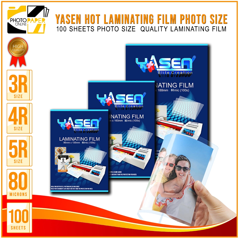 YASEN Laminating Film 3R/4R/5R 80 microns 100 pcs/pack | Shopee Philippines