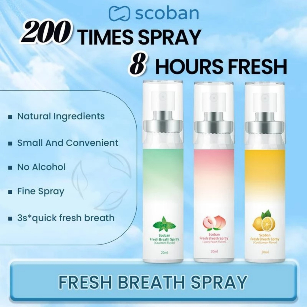 Scoban Mouth Fresh Breath Spray 20mL - Grapes, Lemon, Mint, Peach by ...