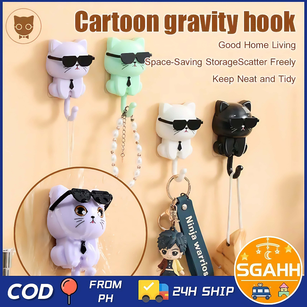 Cat Key Holder Cartoon Waterproof Hooks Cute Key Hook with Sunglasses ...