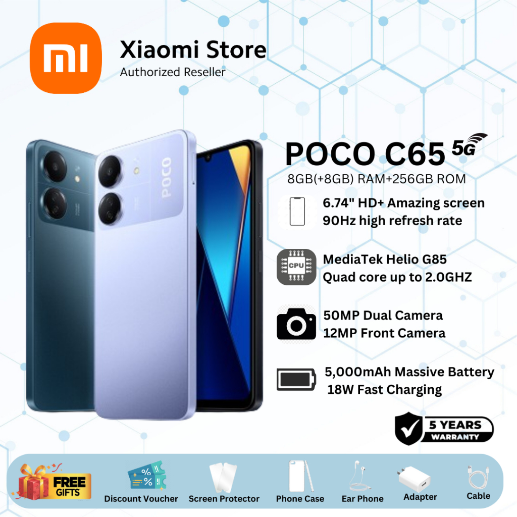 [READY STOCK] Xiaomi POCO C65 Smartphone | 8GB+256GB | MediaTek Helio G85 | 6.74" 90Hz Display ...