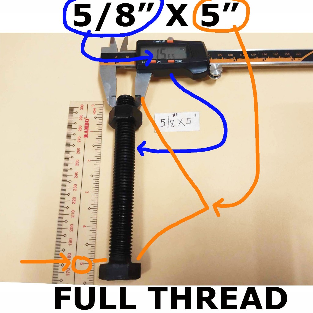 HT BOLT 5/8" X 5" WITH 1 PIECE NUT HI TENSILE == FULL THREAD | Shopee ...
