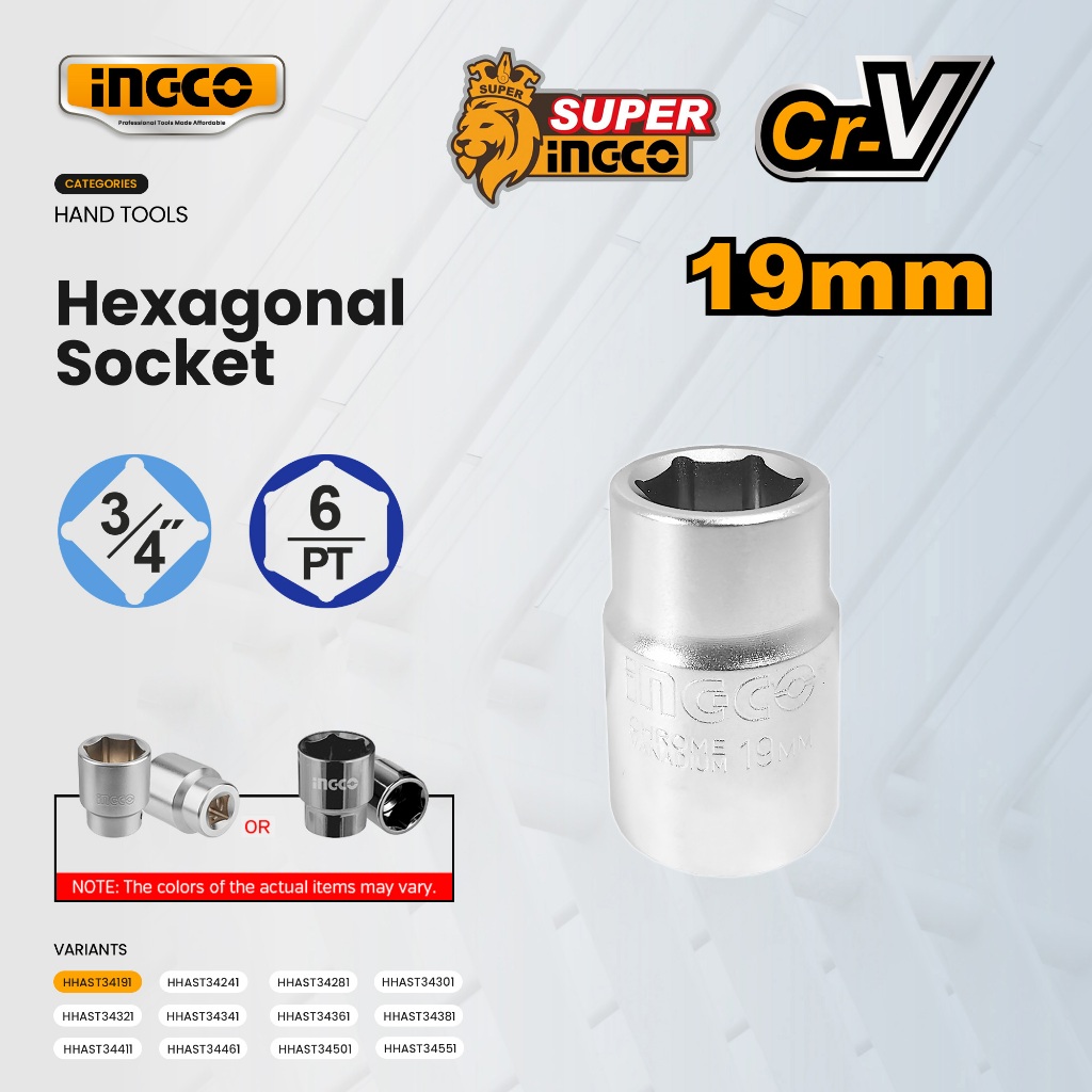 Ingco 3/4" Hexagonal Socket 19mm-28mm Chromed plated Heat treatment Hex ...