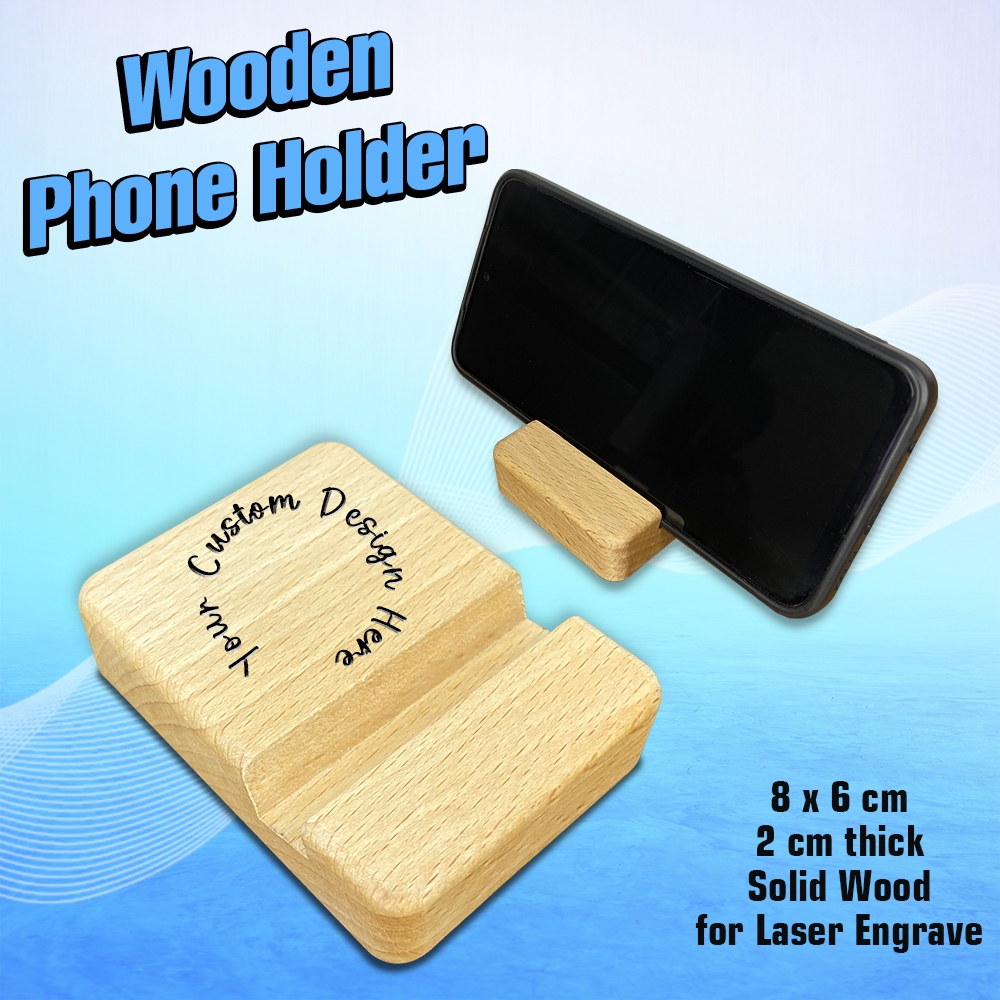 1 pc Wooden Phone Stand Holder (8cm x 8cm x 2cm) Beechwood - Plain no ...