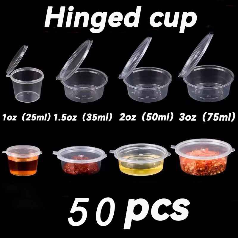 （50pcs）Hinged Sauce Cup Microwavable Dessert cup Salad Sauce Cup ...