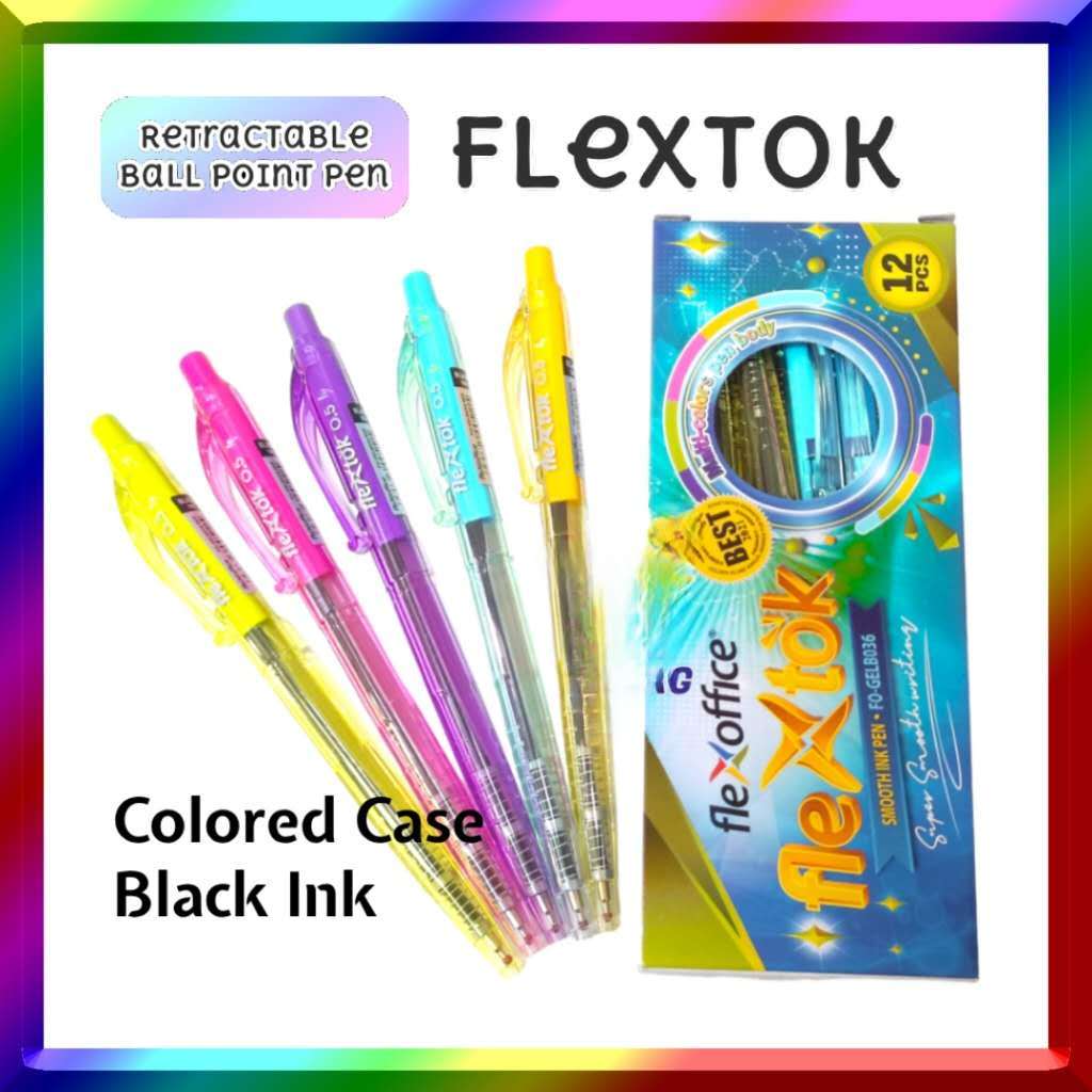 FlexTok Retractable Pen [ Black Ink ]12pcs0.5mm Multi - Color Pen Body ...