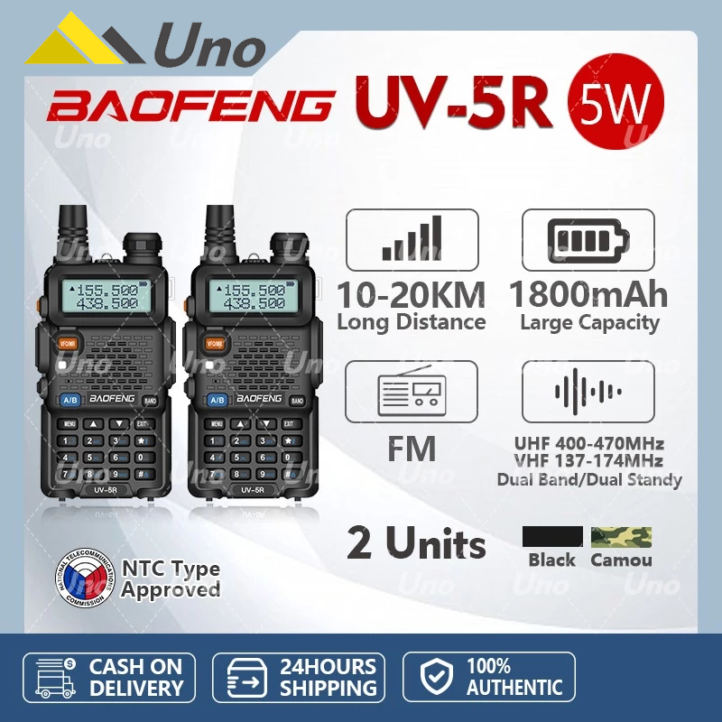 Baofeng UV-5R Walkie Talkie 2 Set 5W 128CH Portable Two-Way Radio Dual Band UHF/VHF Radio Long ...