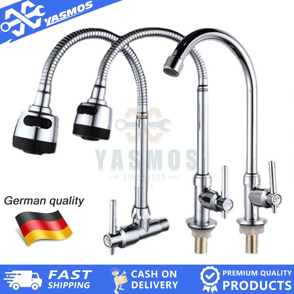 Stainless Steel Kitchen Faucet 360°Flexible Sink Wall Mounted Faucet ...