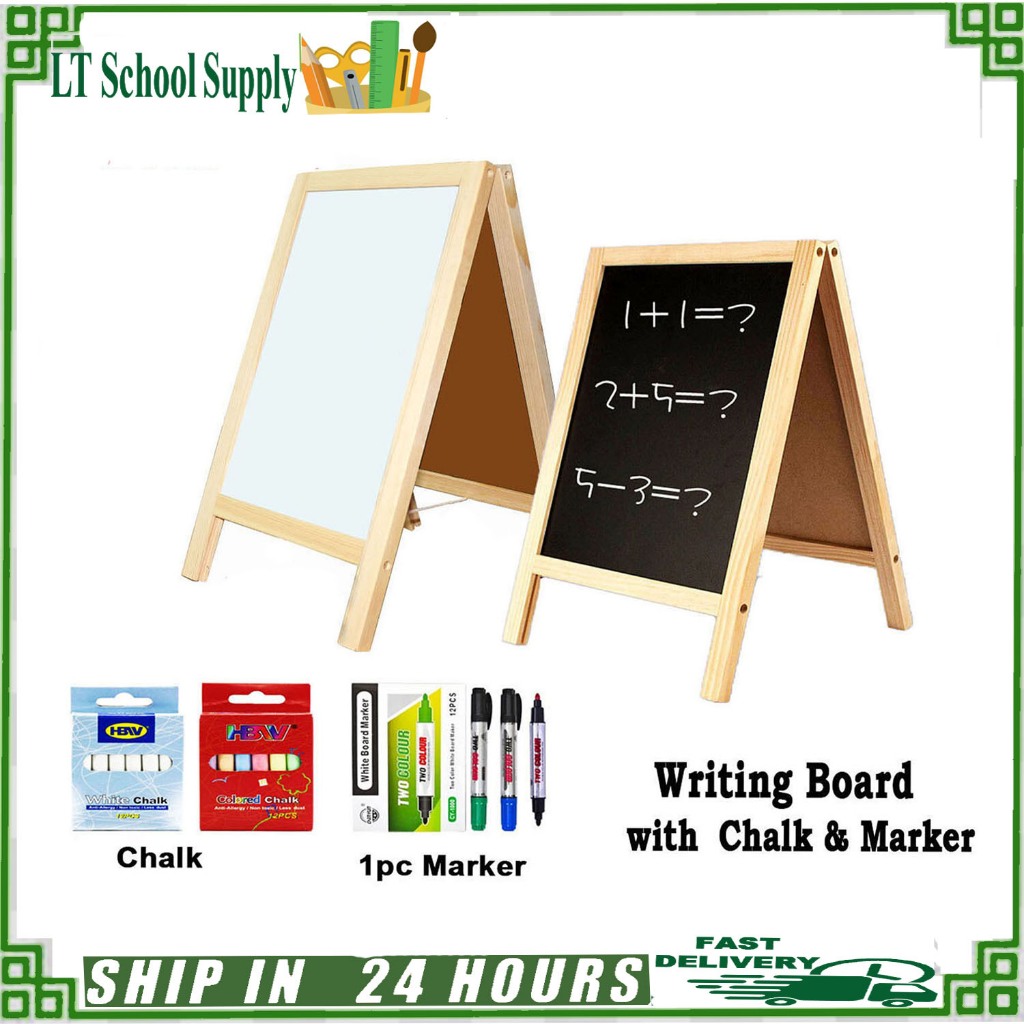 Double-sided foldable easel Blackboard & Whiteboard Wooden board with ...